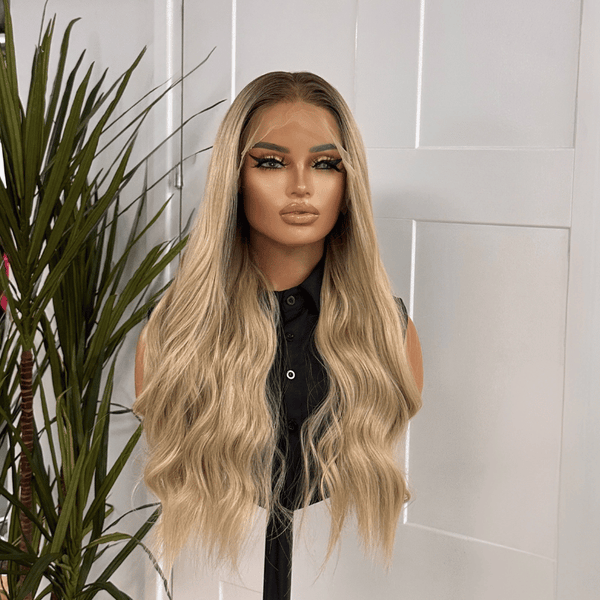 Rooted Blonde Wavy 13x6 Lace Front Synthetic Wig | Heat Safe -Chiara