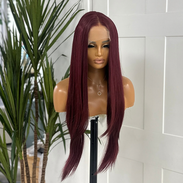 Dark Red Long Straight Synthetic Lace Front Wig-IRIS ...