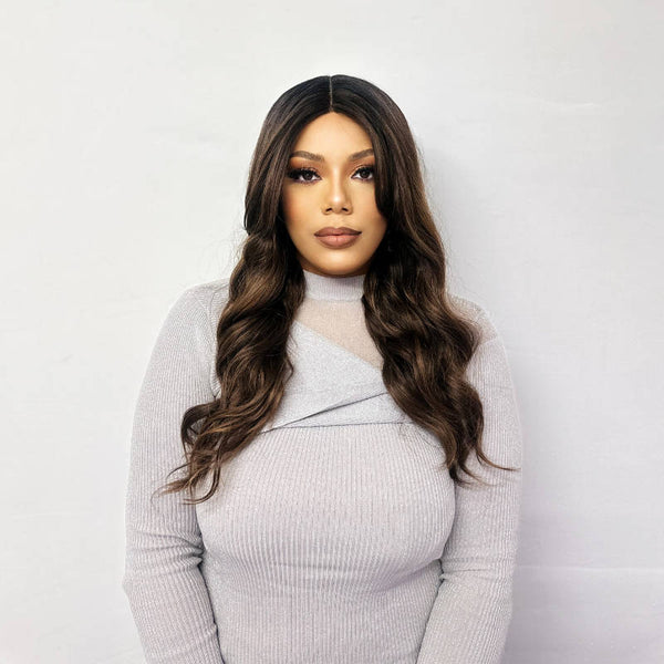 WELMA-18 ‘’ Wavy Curtain Bangs Lace Part Synthetic Wig