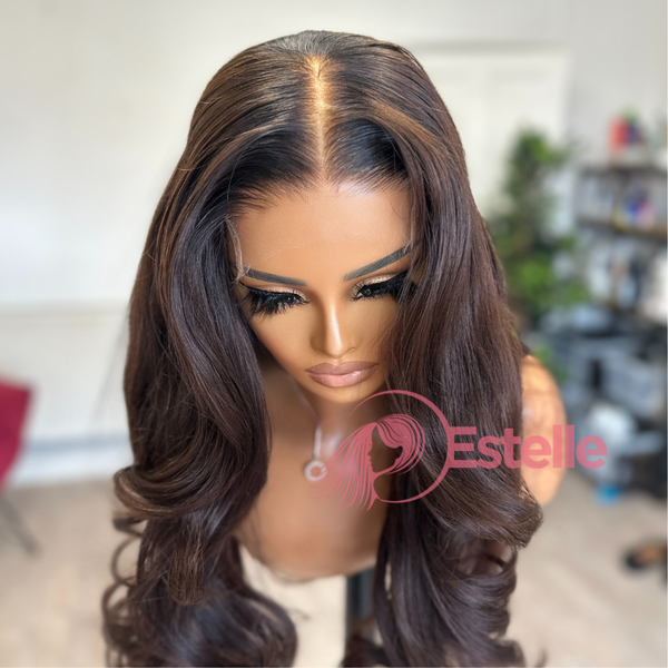 24” Rooted Rich Chocolate Brown Human Hair Lace Closure Wig-OLA/02 ...